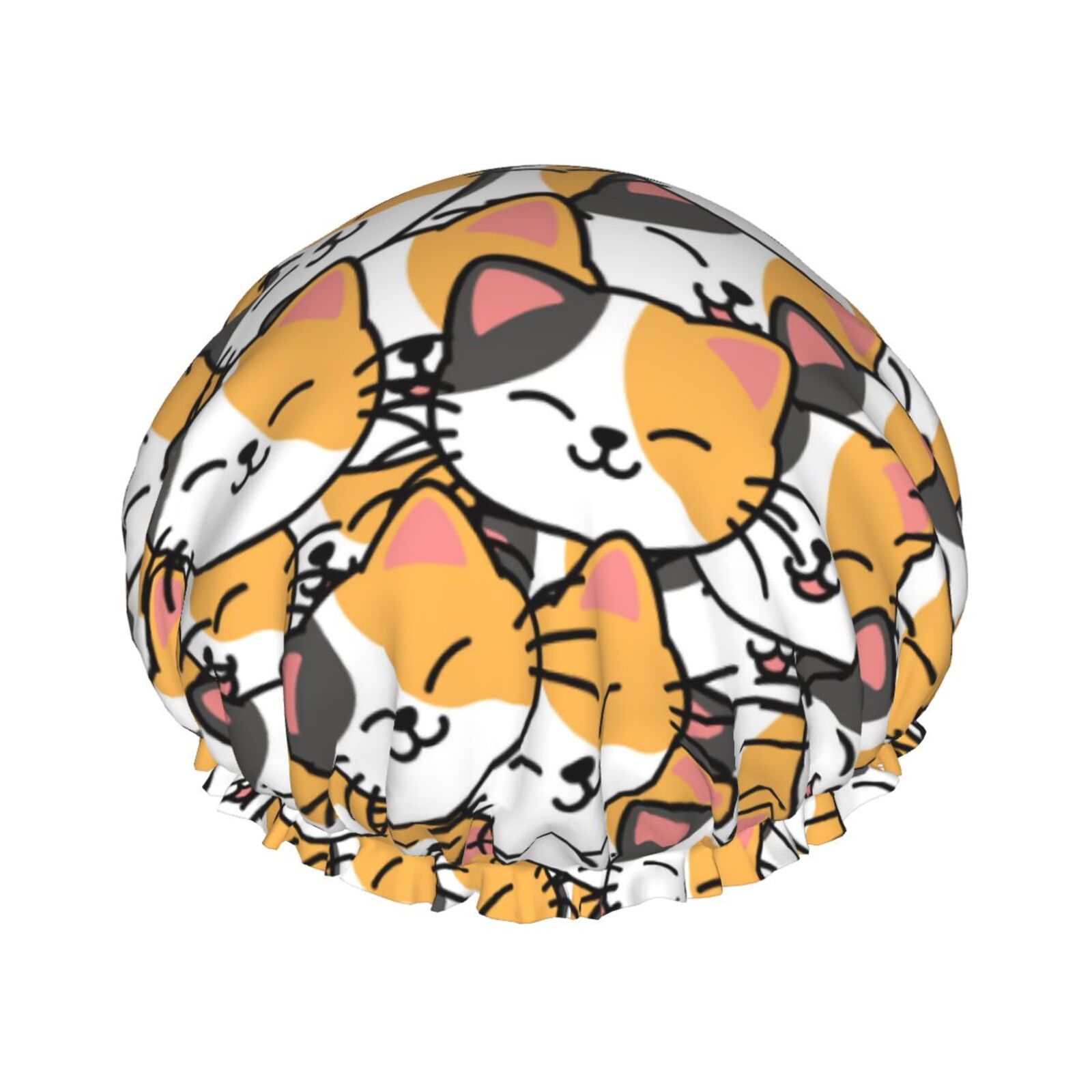 Cute Cartoon Smiling Cat Face Shower Cap for Women, Double Waterproof ...