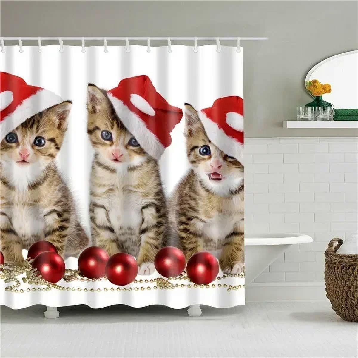 Cute Cartoon Snowman Claus Bathrooom Shower Curtains Frabic Waterproof ...