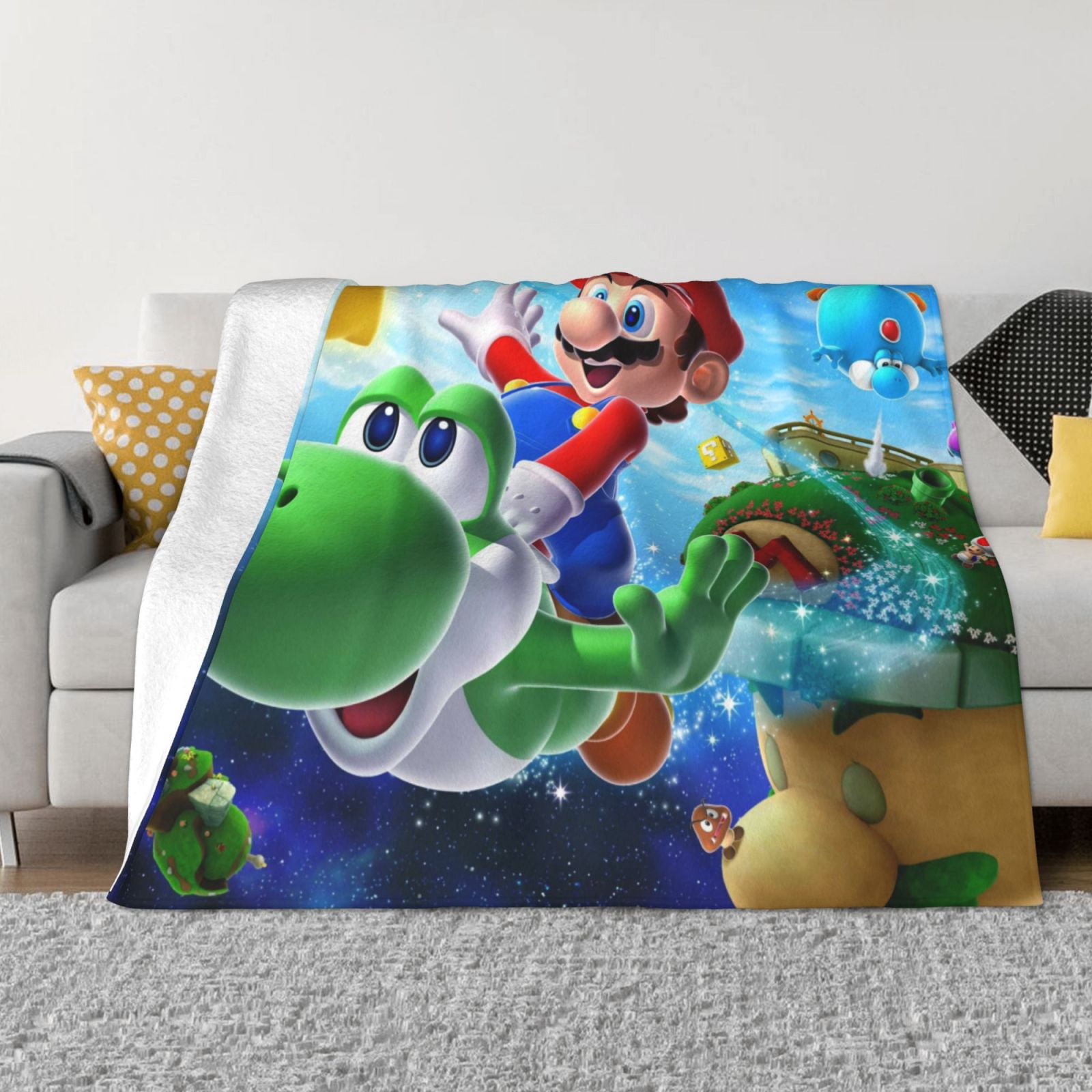 Cute Cartoon Soft Fuzzy Light Weight Super Mario Printed Warm Blanket ...