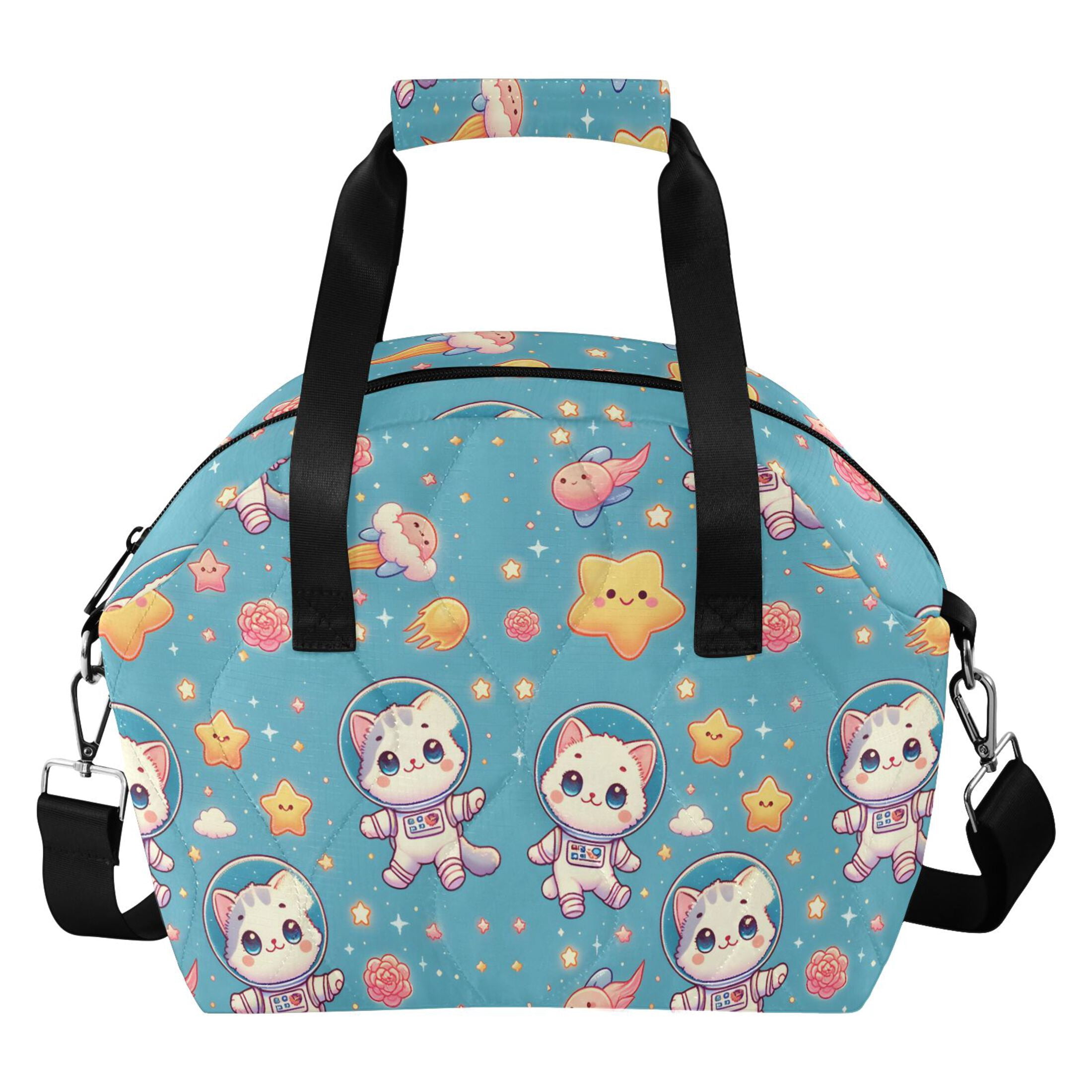 Cute Cartoon Space Kitten Cartoon Stars Image Insulated Lunch Bag for ...