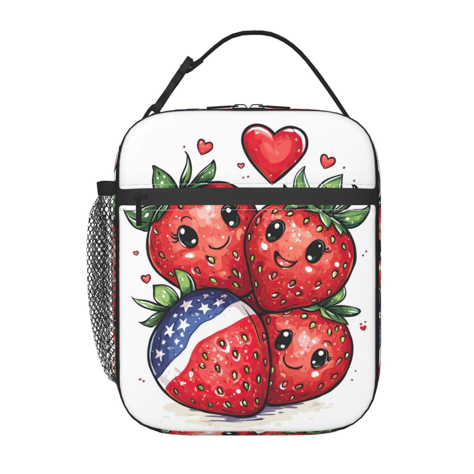 Cute Cartoon Strawberry Lunch Box Reusable Portable Lunch Bag Tote Bag ...