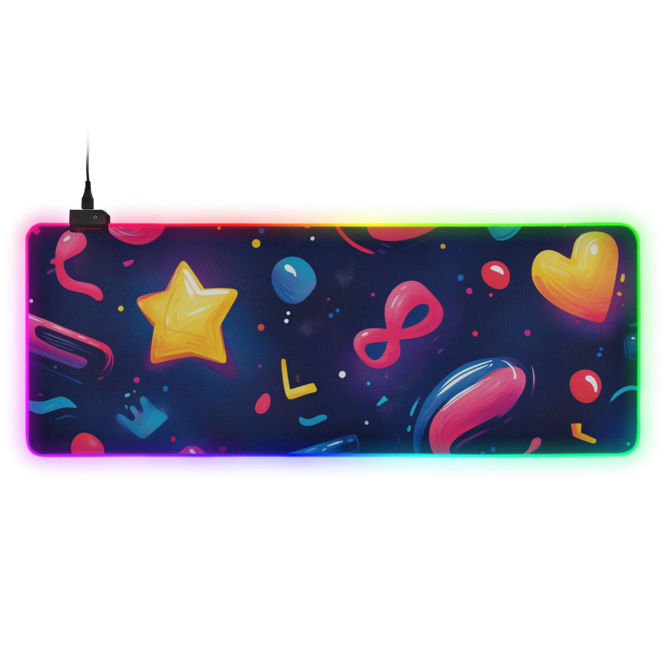 Cute Cartoon Symbols RGB Gaming Mouse Pad Large Keyboard Mat Rubber ...
