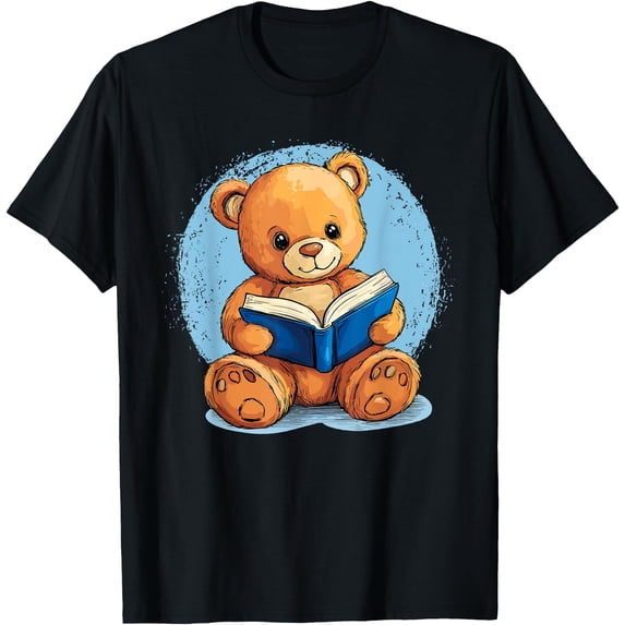 Cute Cartoon Teddy Bear Reading Book T-Shirt for Fun and Cozy Style ...