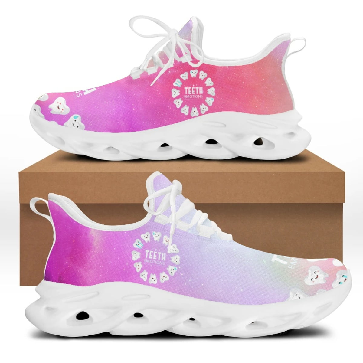Cute Cartoon Teeth Pattern Ladies Flat Shoes Comfortable Lace up Casual Sneakers for Women Light ...