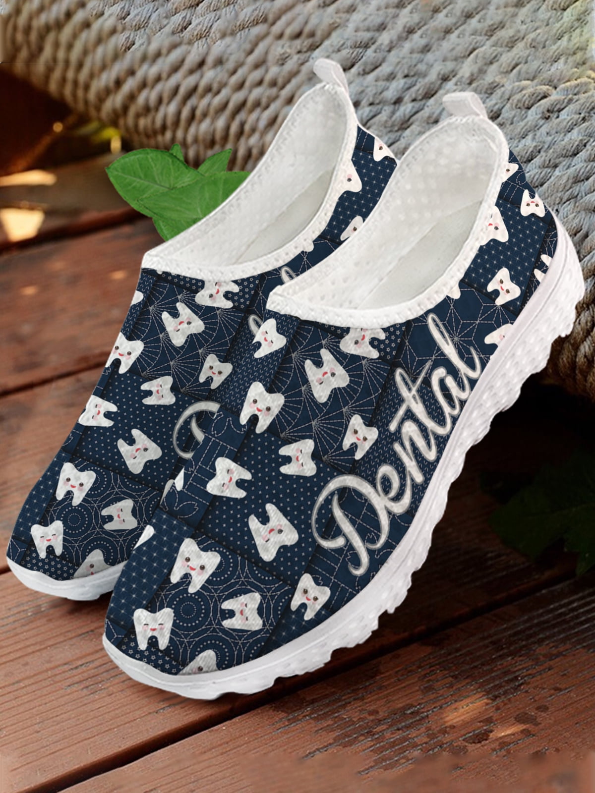 Cute Cartoon Teeth Print Ladies Summer Mesh Shoes Comfortable ...