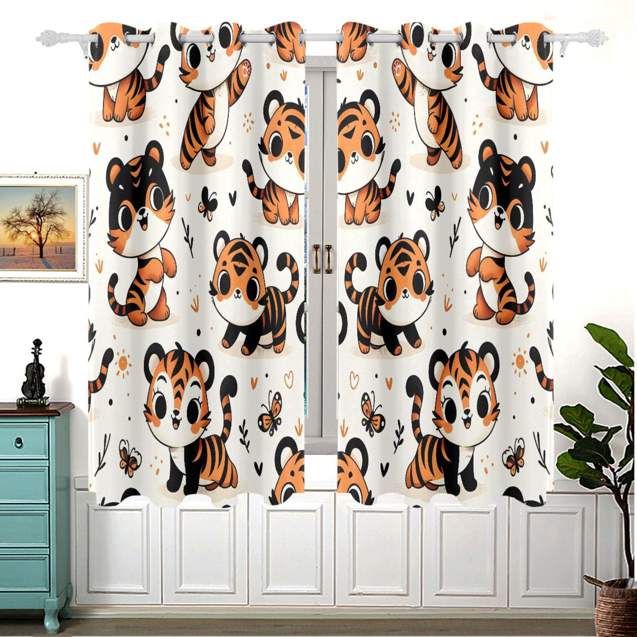 Cute Cartoon Tiger Blackout Curtains 2 Panels Set Grommet Drapes for ...