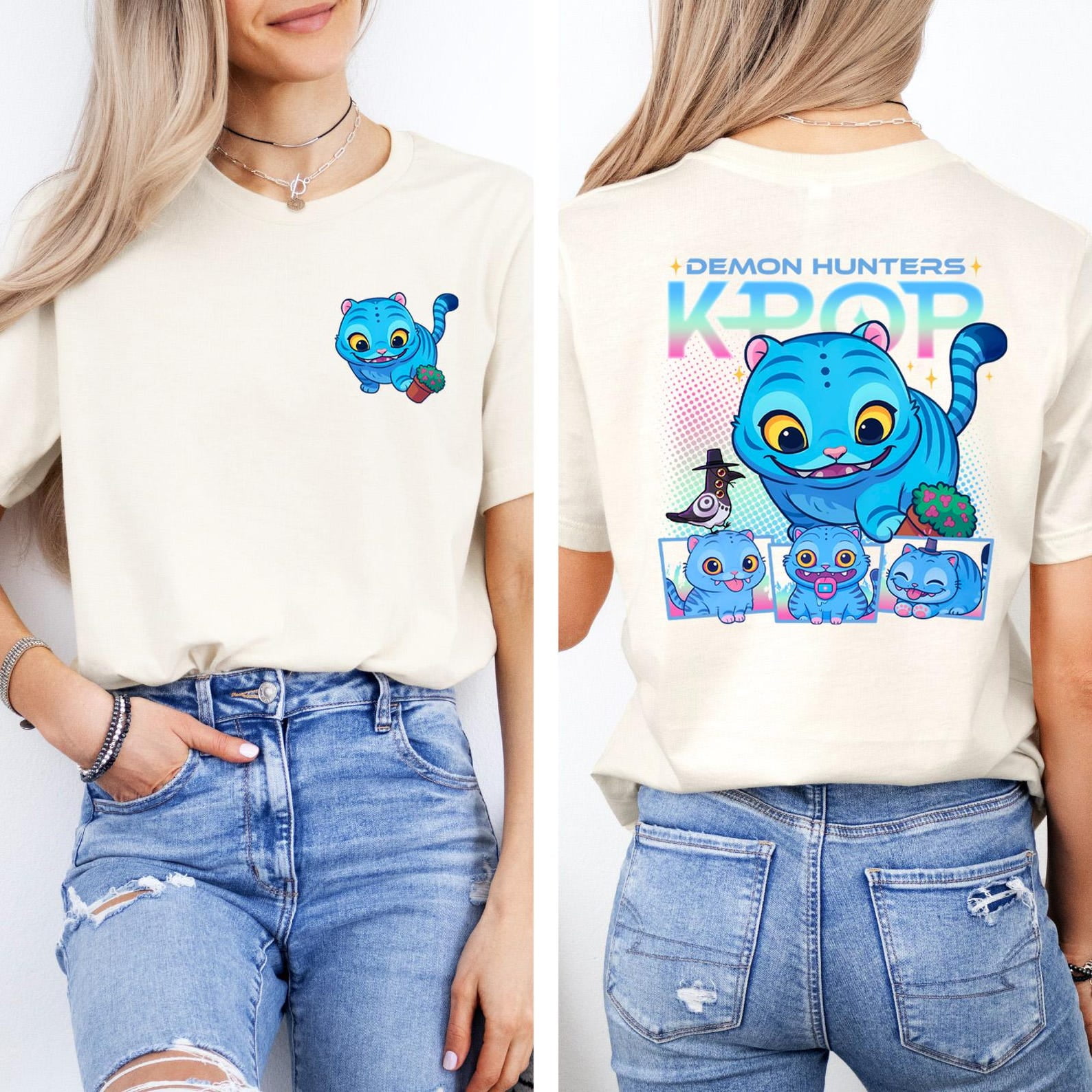 Cute Cartoon Tiger and Bird Graphic 2-side T-Shirt – Funny Animal Tee ...