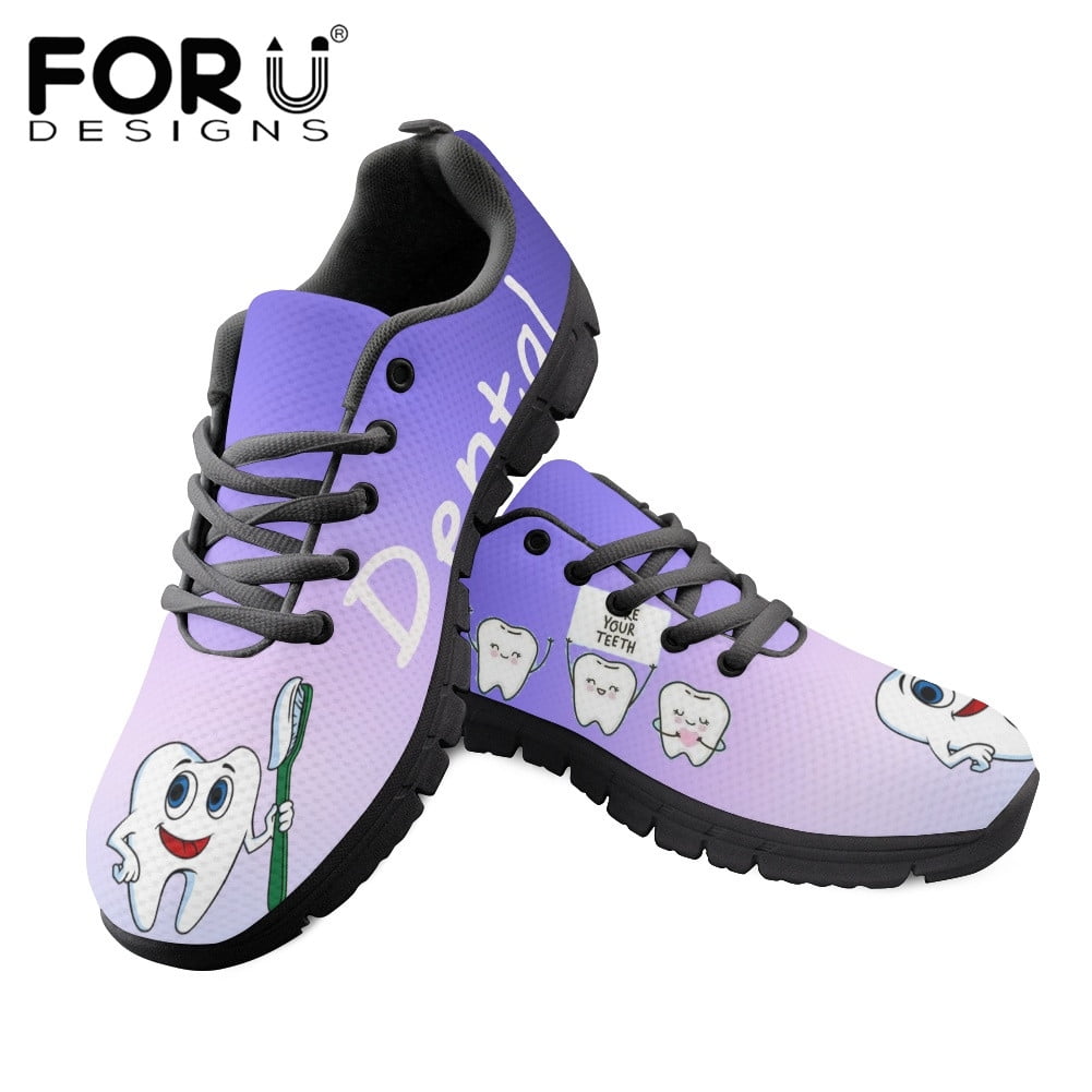 Cute Cartoon Tooth/Dentisit Pattern Women's Flat Shoes Casual Lace-up ...