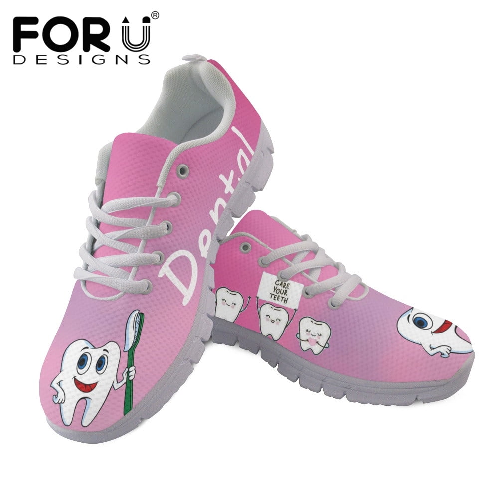 Cute Cartoon Tooth/Dentisit Pattern Women's Flat Shoes Casual Lace-up ...