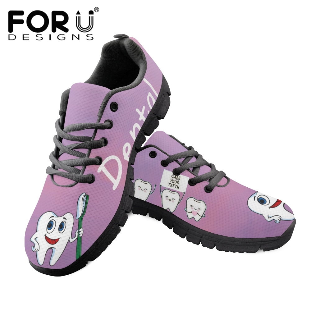 Cute Cartoon Tooth/Dentisit Pattern Women's Flat Shoes Casual Lace-up ...