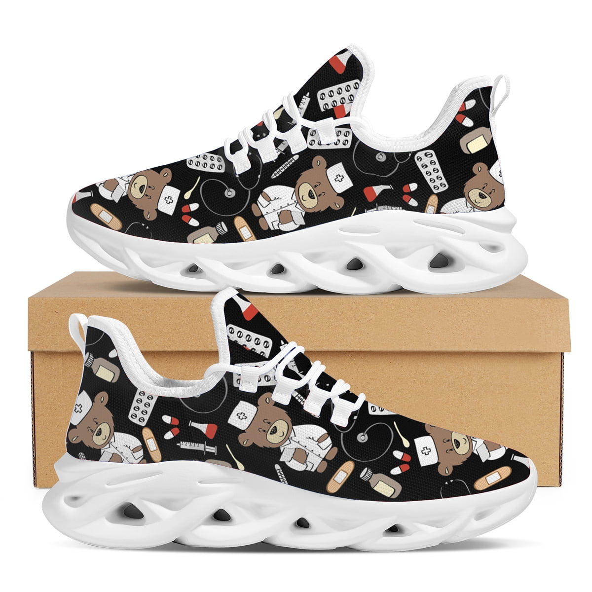 Cute Cartoon Tooth Dentist Print Flat Shoes Lightweight Breathable ...