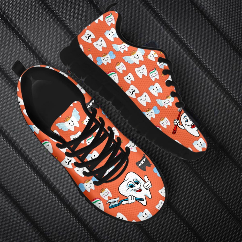 Cute Cartoon Tooth Designer Women Lace Up Sneakers Dentist Mesh Ladies ...