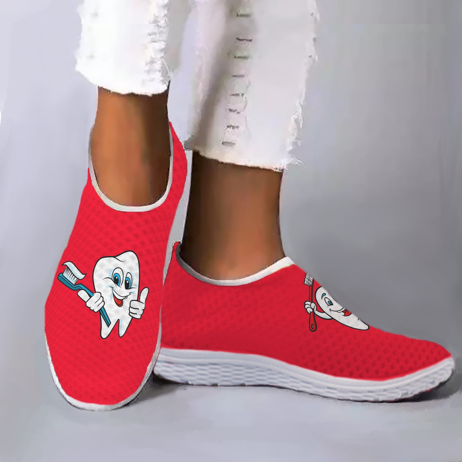 Cute Cartoon Tooth Flats Shoes for Women Slip On Sneakers Dentist ...