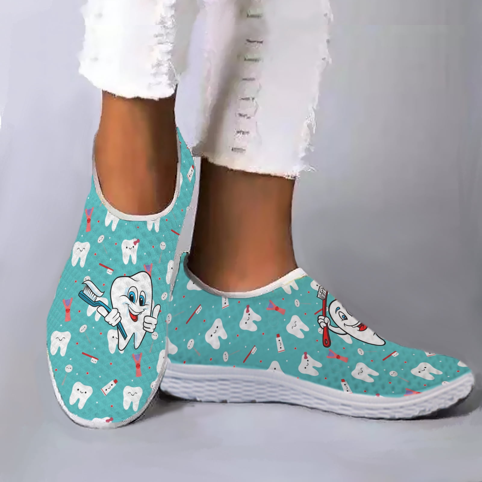 Cute Cartoon Tooth Flats Shoes for Women Slip On Sneakers Dentist ...