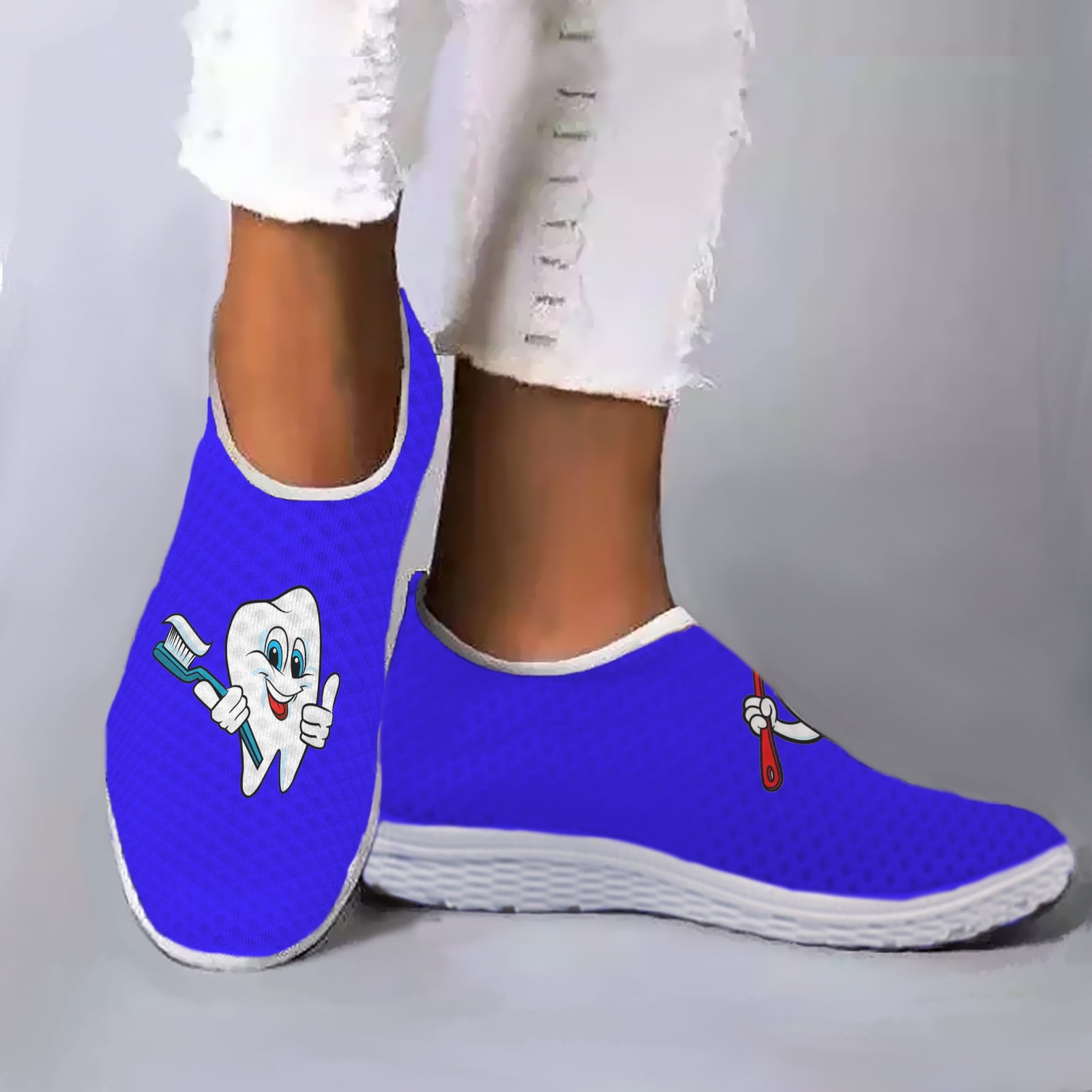 Cute Cartoon Tooth Flats Shoes for Women Slip On Sneakers Dentist ...