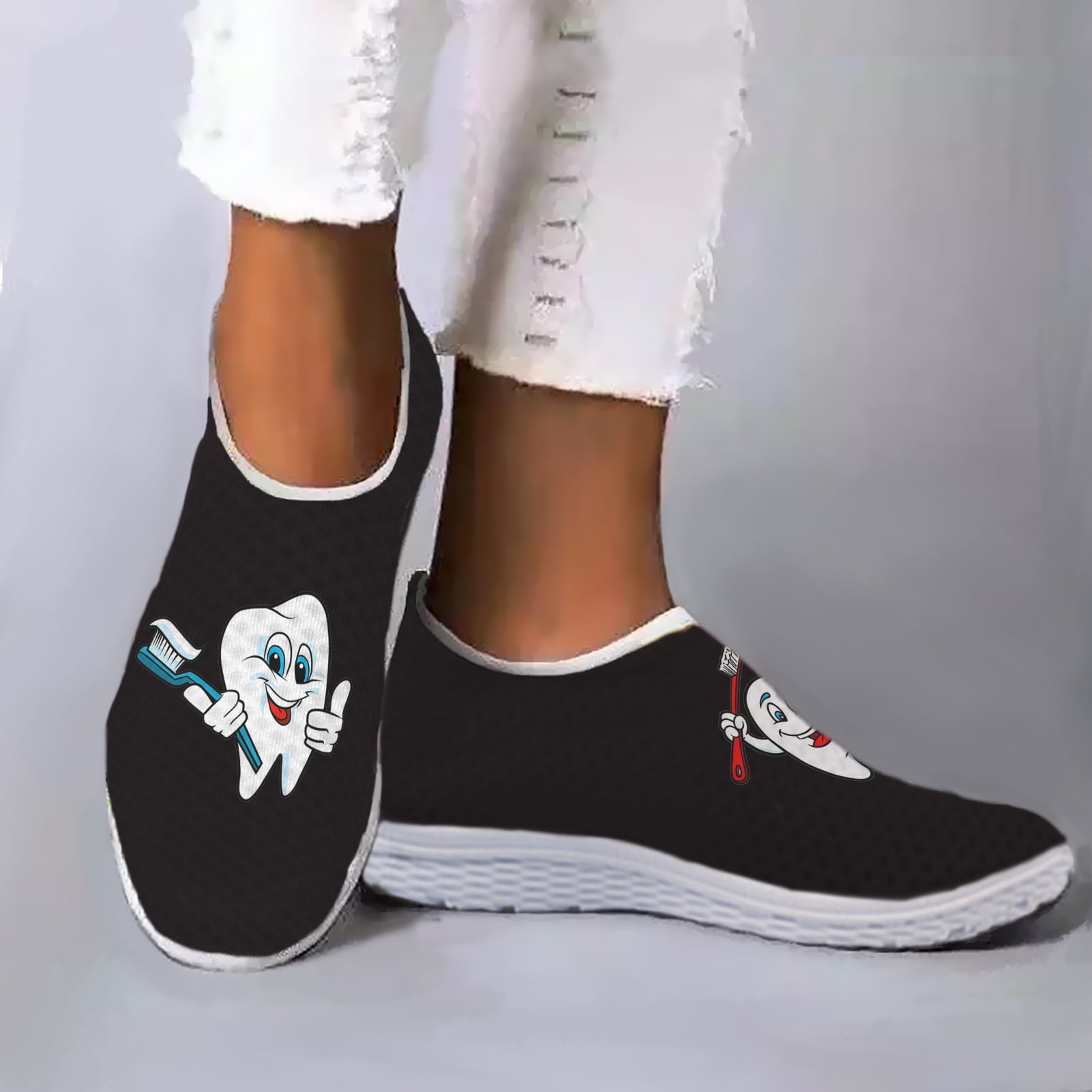 Cute Cartoon Tooth Flats Shoes for Women Slip On Sneakers Dentist ...