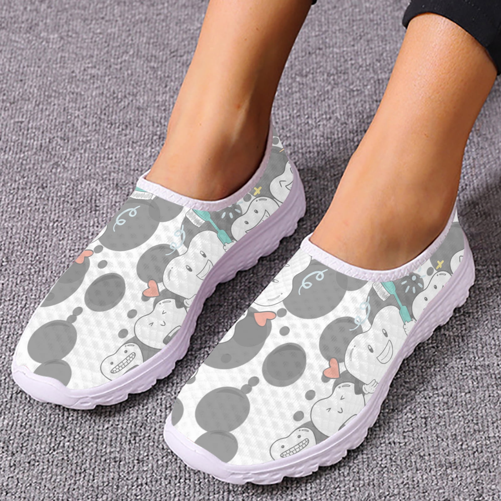 Cute Cartoon Tooth Pattern Loafers Slip On Sneakers Dentist Mesh Ladies ...