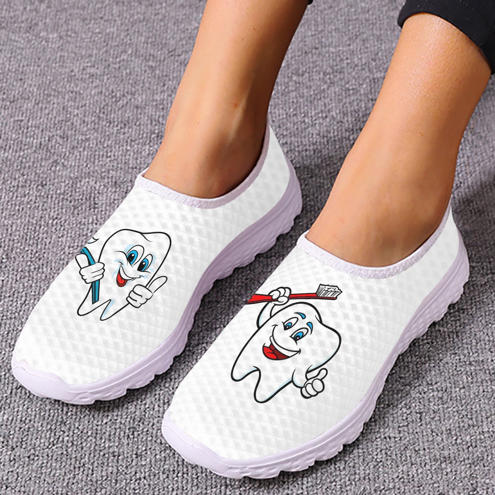 Cute Cartoon Tooth Pattern Women Slip On Sneakers Dentist Mesh Ladies ...