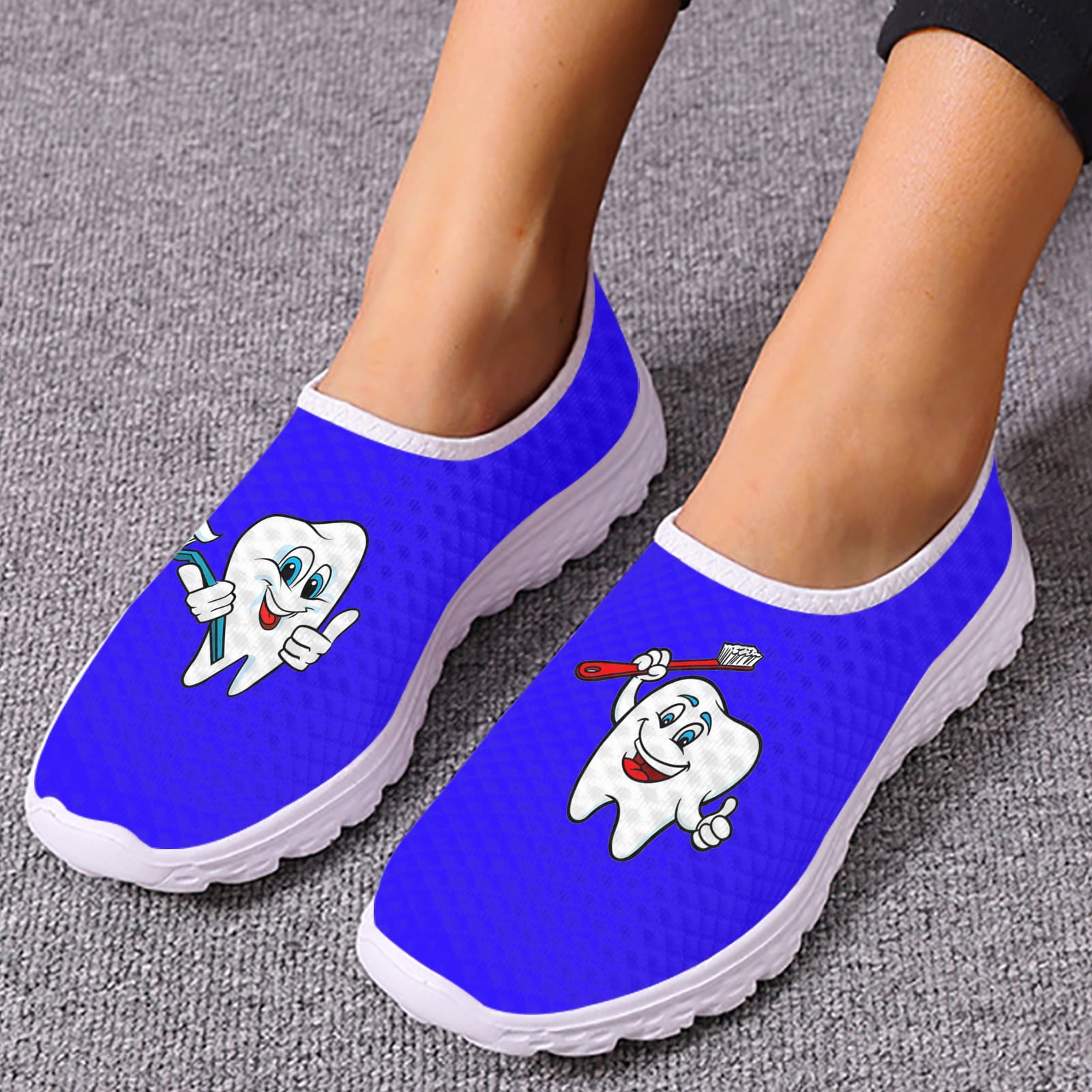Cute Cartoon Tooth Pattern Women Slip On Sneakers Dentist Mesh Ladies ...