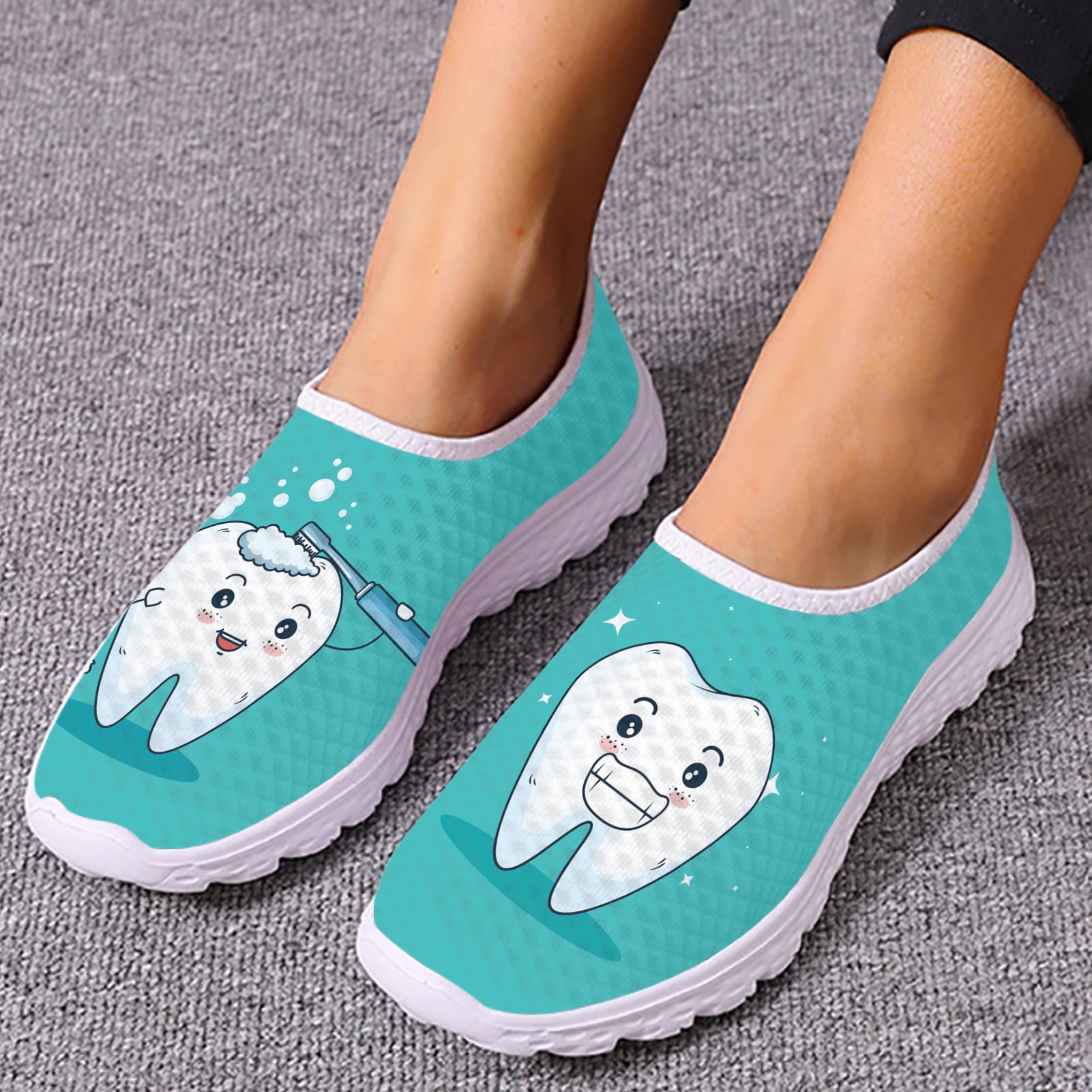 Cute Cartoon Tooth Pattern Women Slip On Sneakers Dentist Mesh Ladies ...