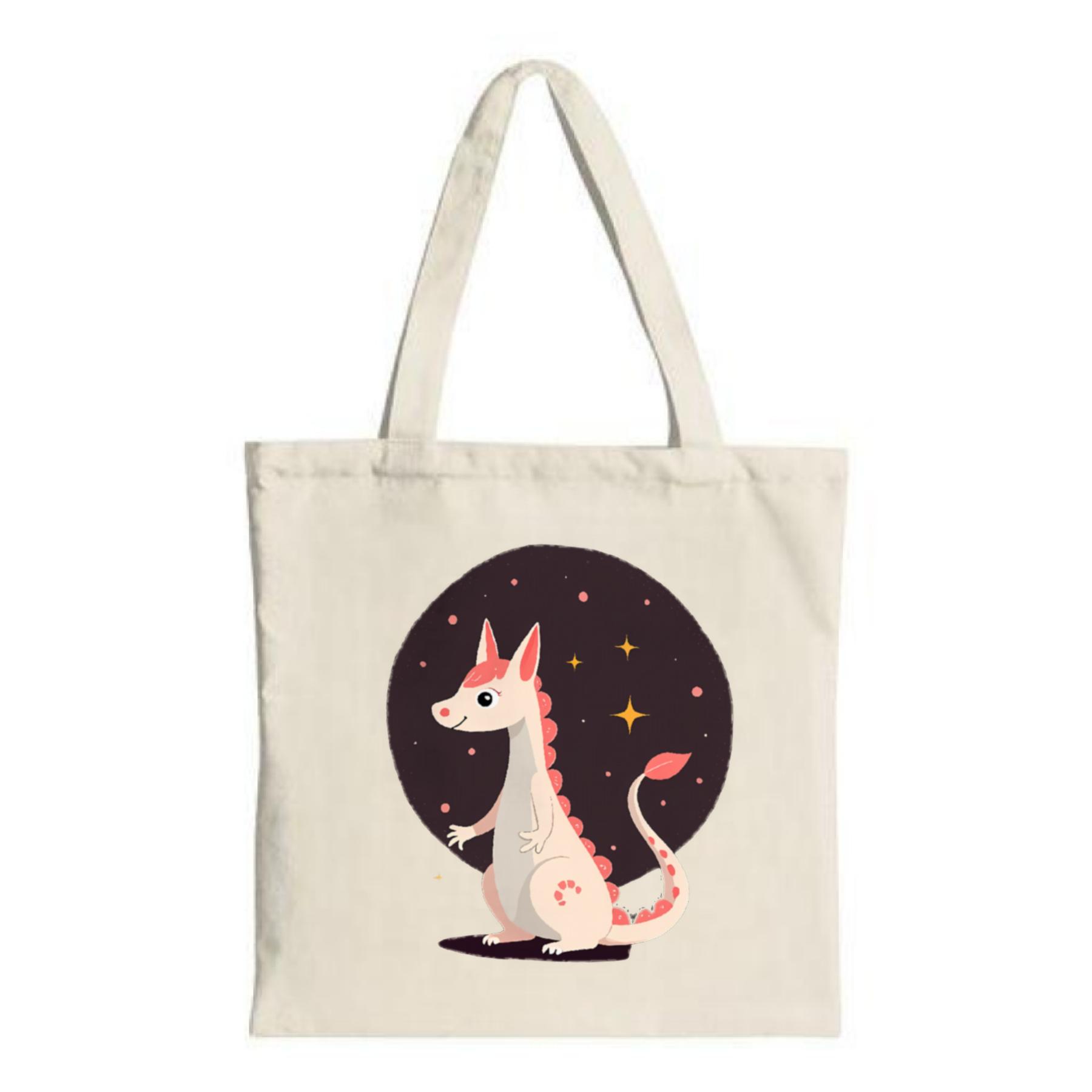 Cute Cartoon Tote Bag - Pink & White Creature with Star Mark Dark ...