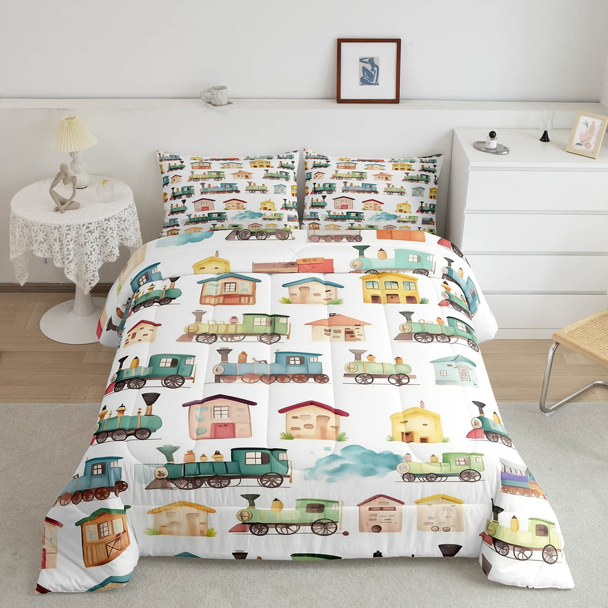 Cute Cartoon Train Bedding Set,Vintage Steam Engine House Comforter Set ...