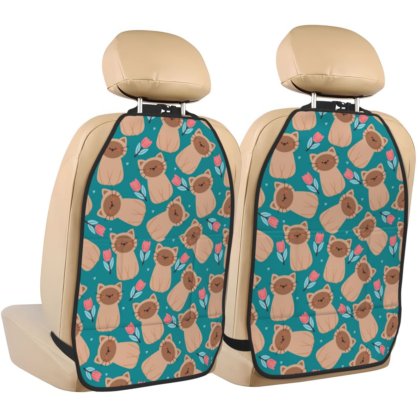 Cute Cartoon Tulip Cat Backseat Car Organizer, 2 Pack Kick Mats Back ...