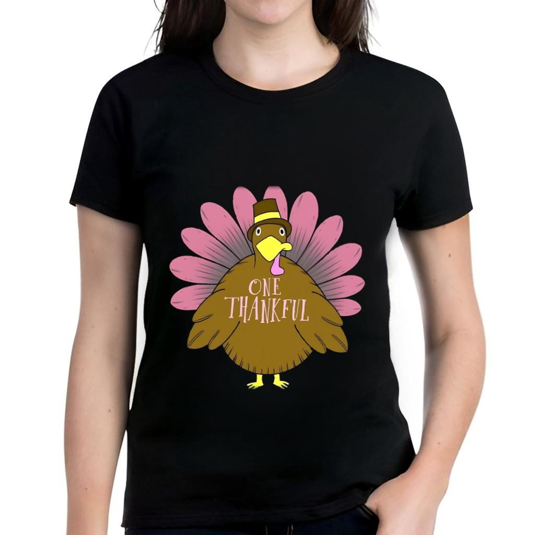 Cute Cartoon Turkey T-Shirt for Thanksgiving - Pink Hat Cheerful ...