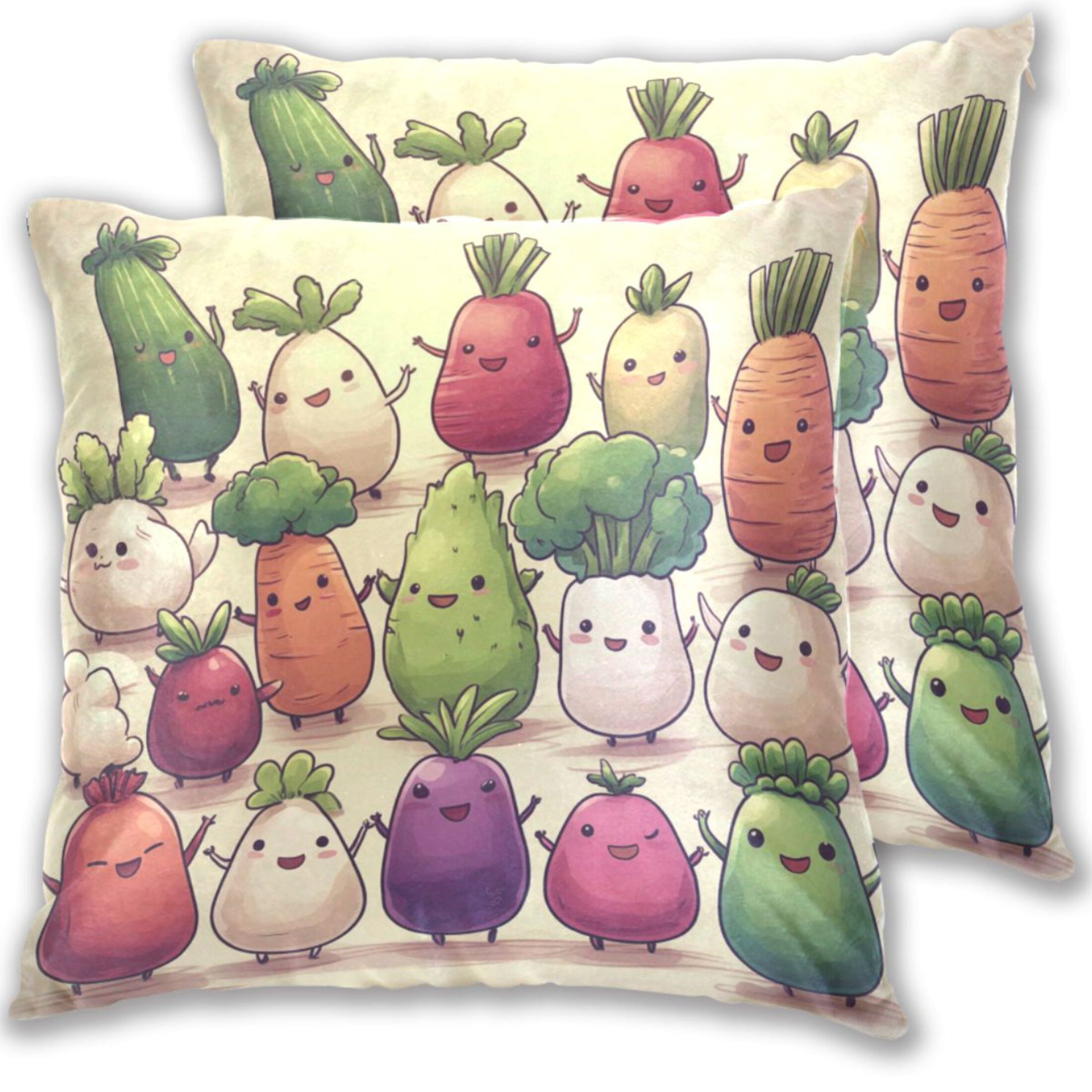 Cute Cartoon Vegetables Throw Pillow Covers 16x16 Inch 2 Packs ...