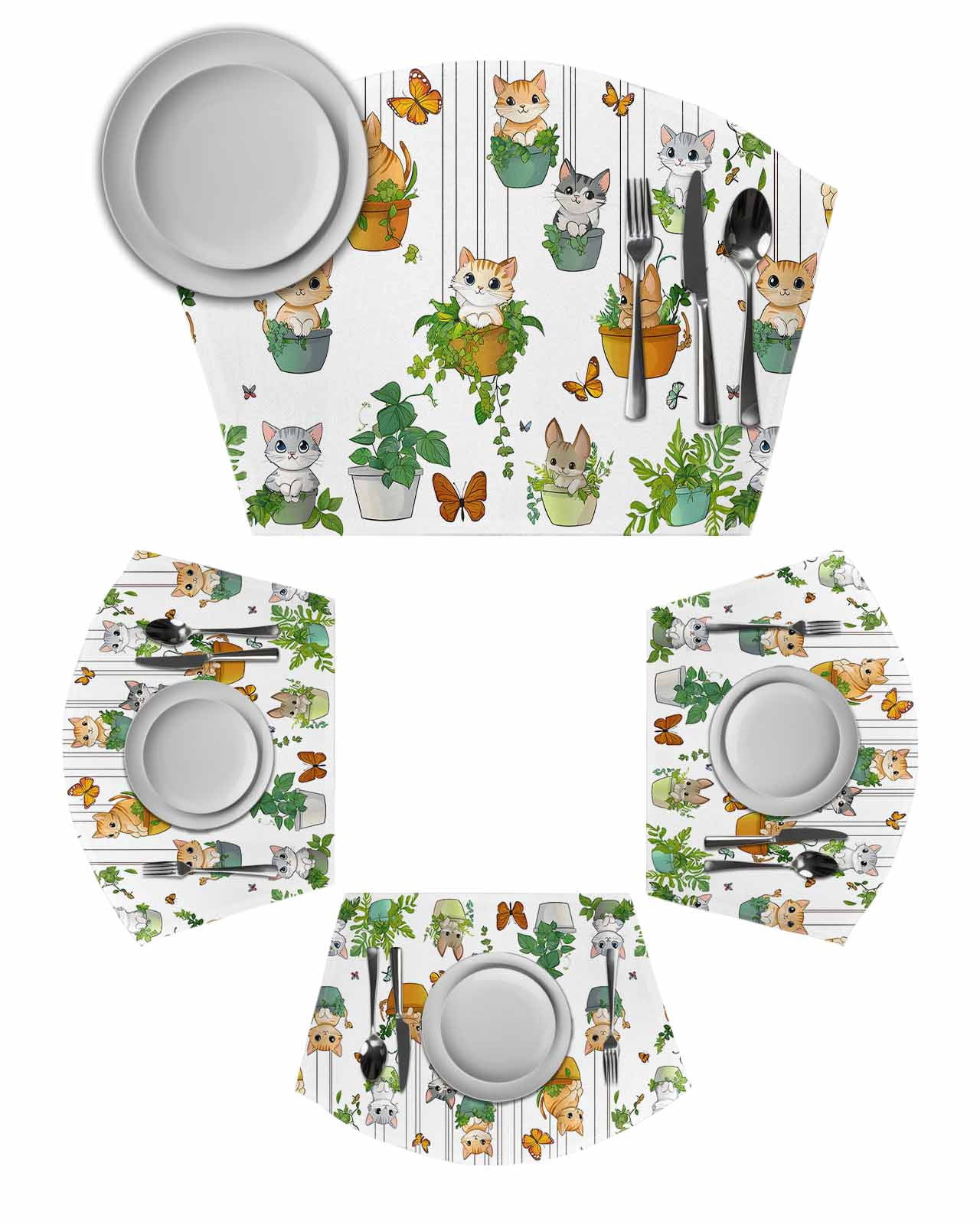 Cute Cartoon Wedge Shaped Placemats Set of 2, Cotton Linen Fan Place ...