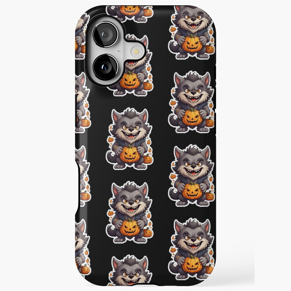 Cute Cartoon Werewolf Under Full Moon Halloween Night iPhone 17 16 15 ...