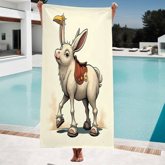 Cute Cartoon White Rabbit Beach Towel - Large Ears Brown Shoes Golden ...