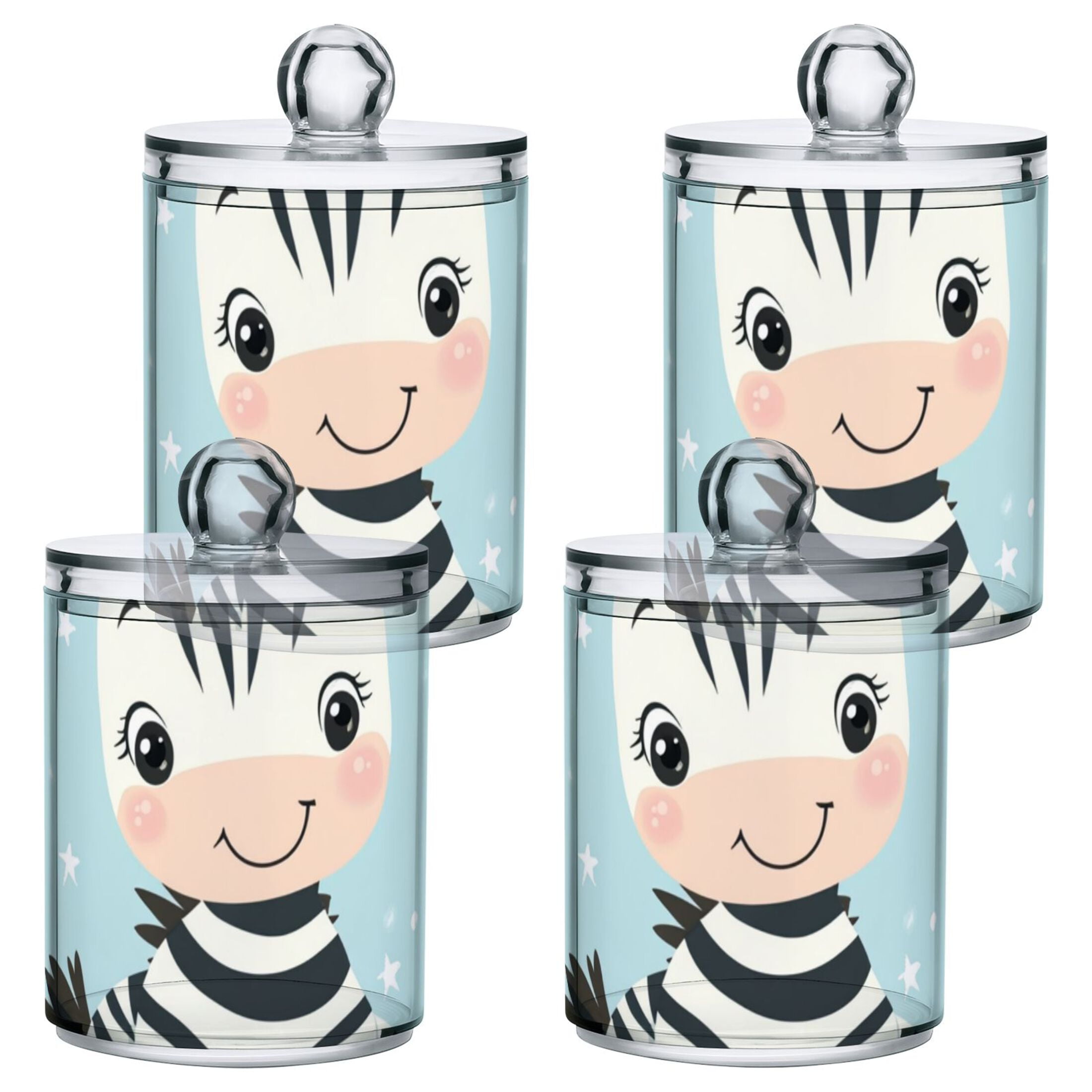 Cute Cartoon Zebra Stars Translucent Plastic Cans Storage Canisters ...