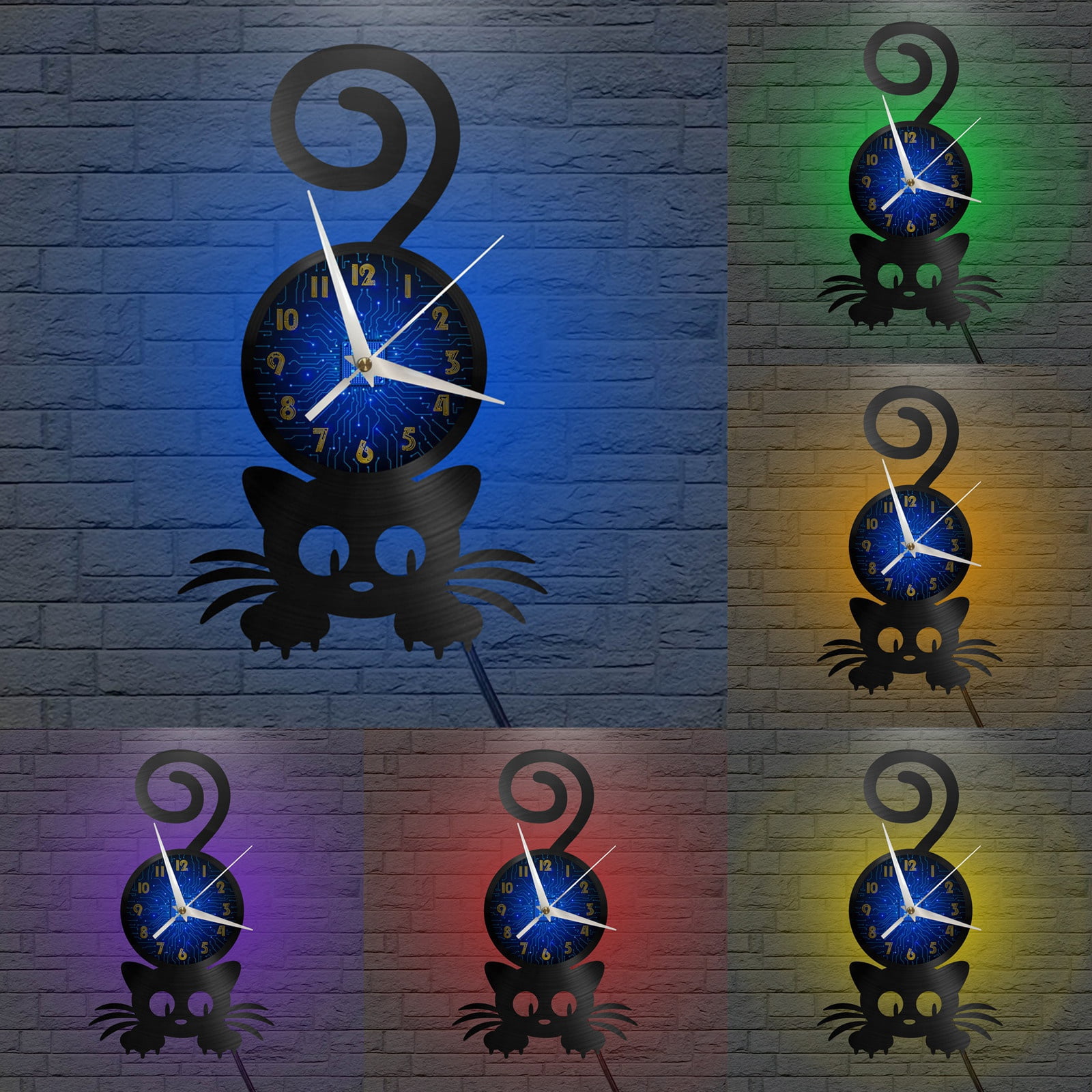 Cute Cat 2 Vinyl Record Wall Clock for Kitchen Wall Decor Wall Art Gift ...
