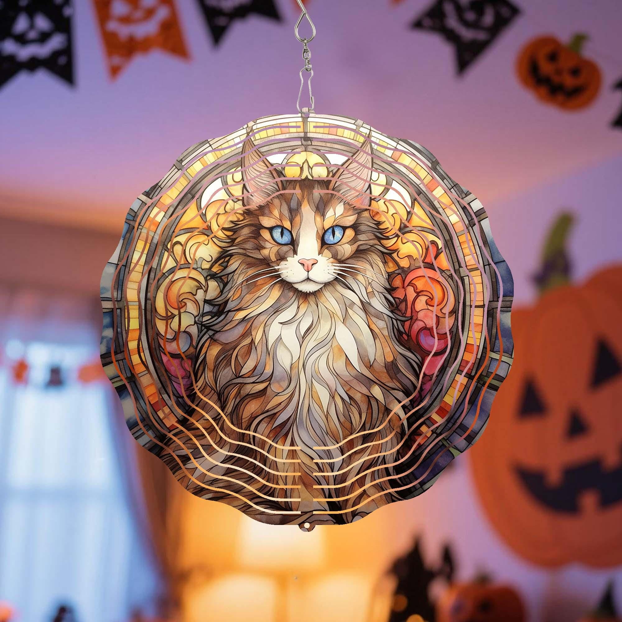 Cute Cat 3D Wind Spinner Stained Glass Kinetic Garden Decor Gift ...