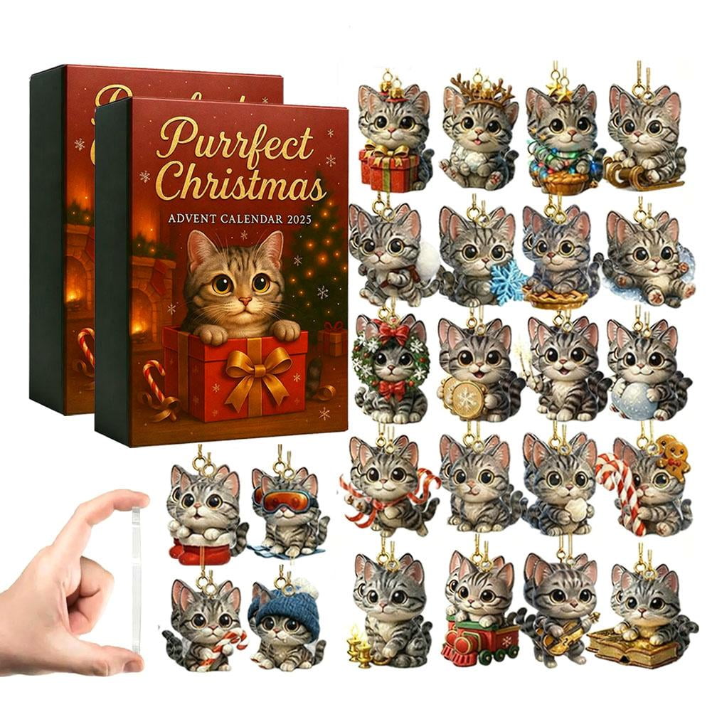Cute Cat Advent Calendars 2025, 24 Days Cat Ornaments Christmas ...