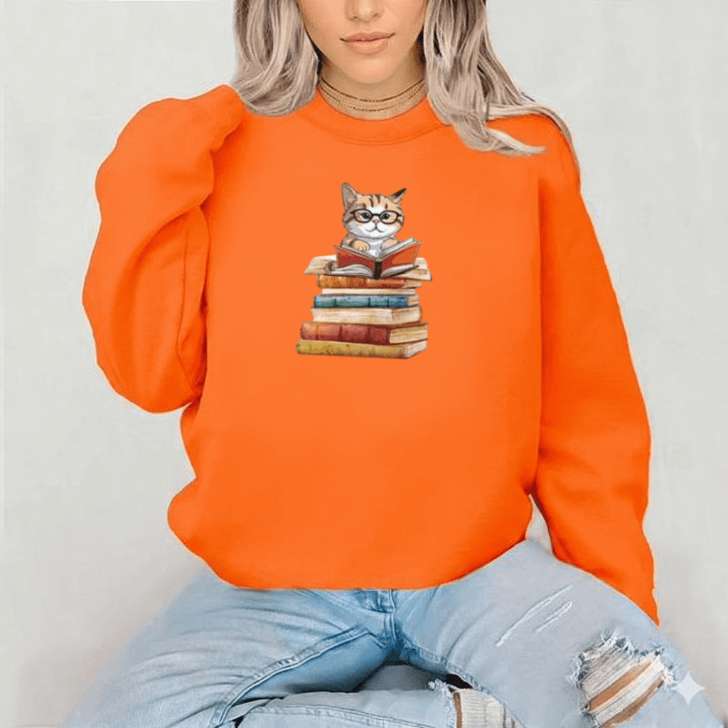 Cute Cat And Book Lover Coffee And Novel Scene Cozy Sweatshirt, up to ...