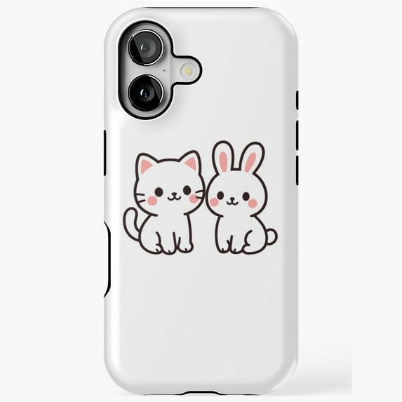 Cute Cat And Bunny Best Friends Art iPhone Case 17 11 12 13 14 15 16 ...
