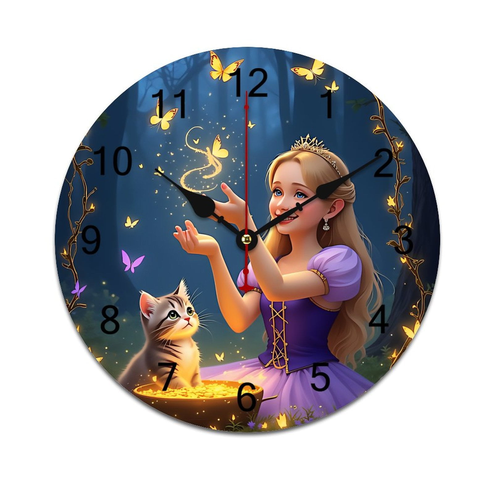 Cute Cat And Butterfly Bedroom Wall Clock Large Modern Kitchen Dinning ...