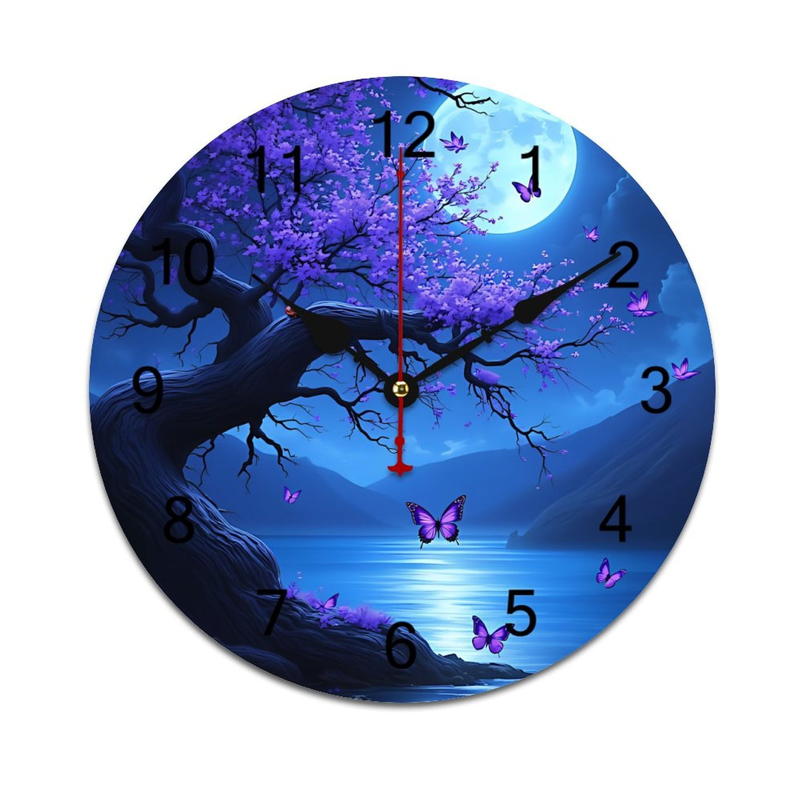 Cute Cat And Butterfly Printed Silent Wall Clock Round Kitchen Clock ...