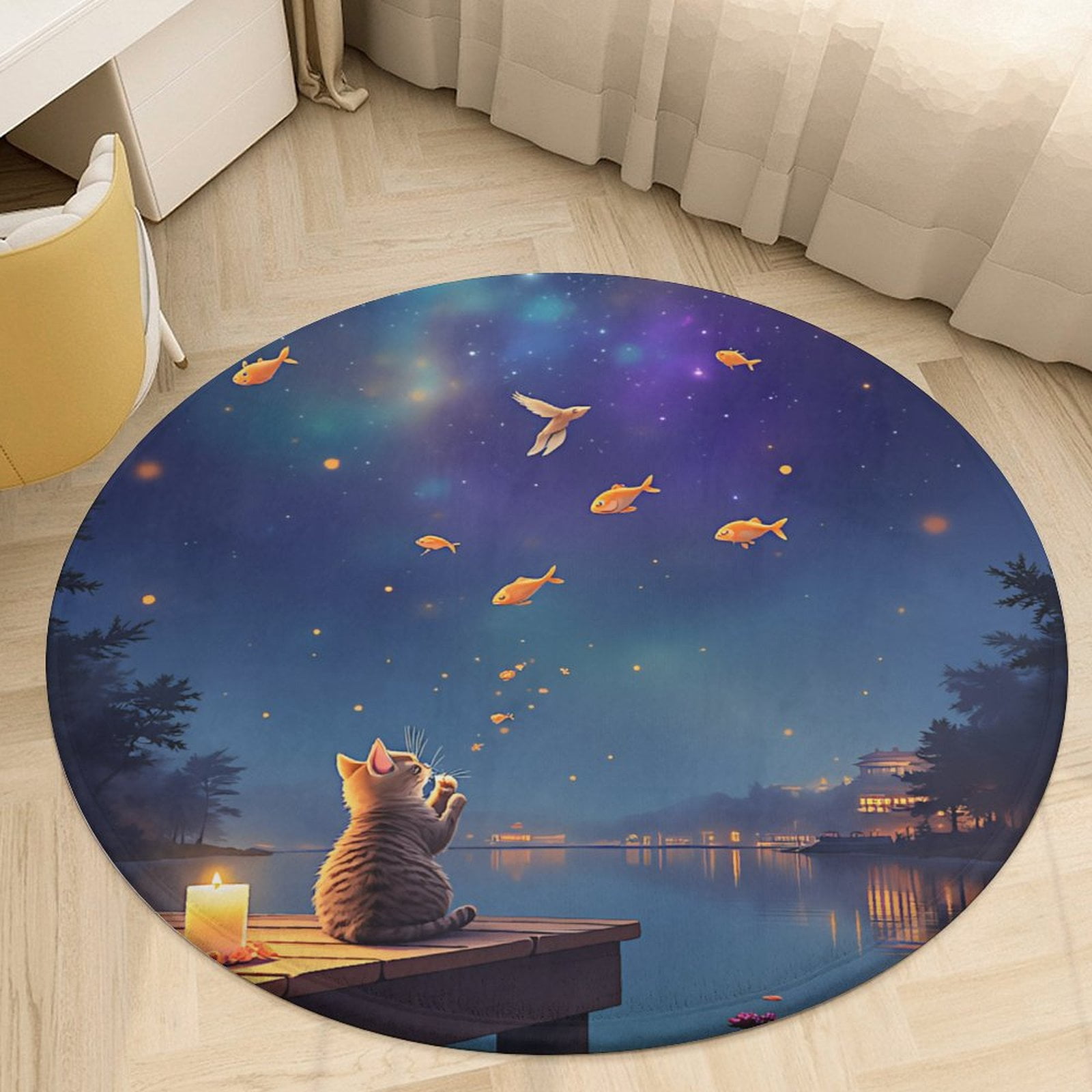 Cute Cat And Butterfly Round Area Rugs for Bedroom Living Room, 6FT ...