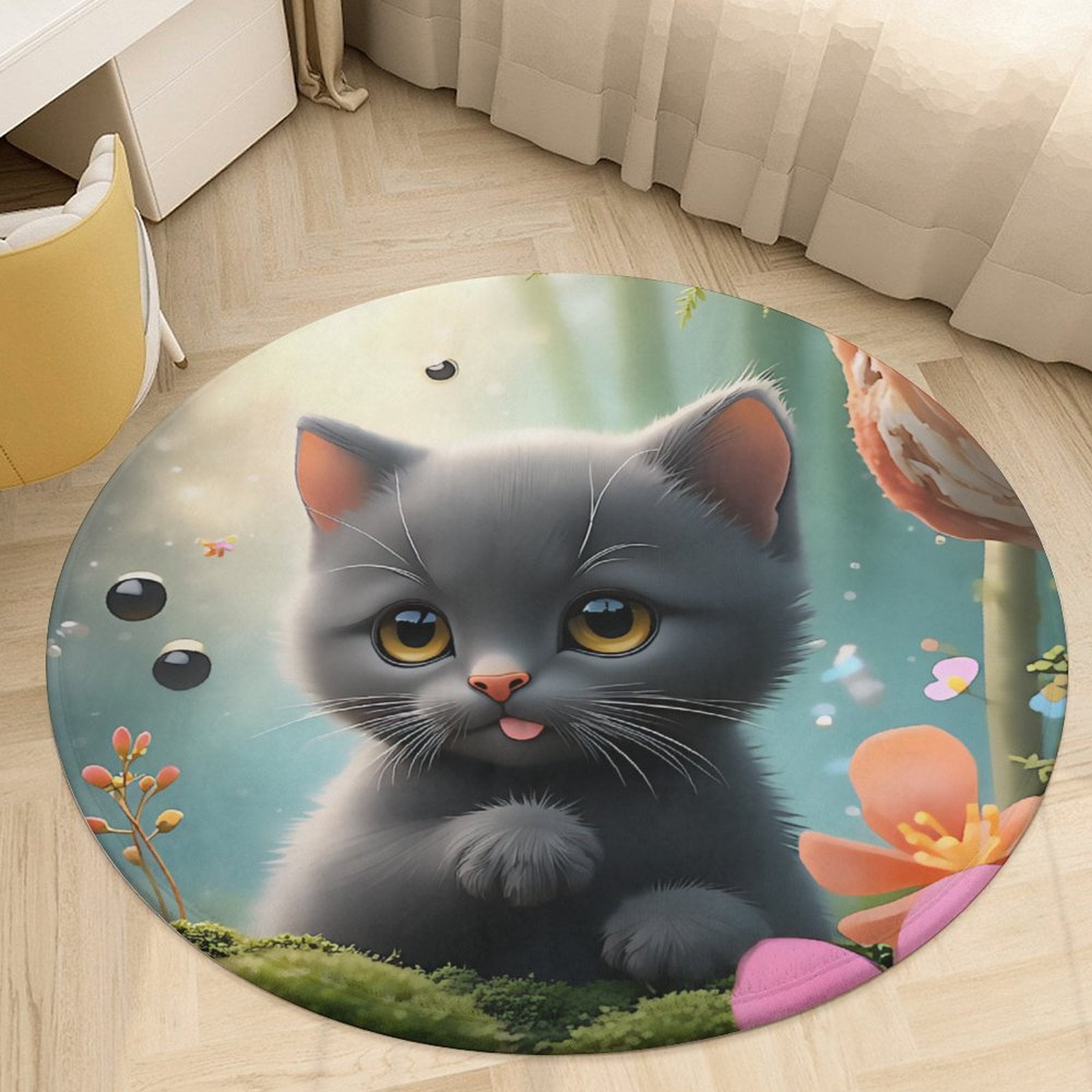 Cute Cat And Butterfly Round Area Rugs for Bedroom Living Room, 6FT ...