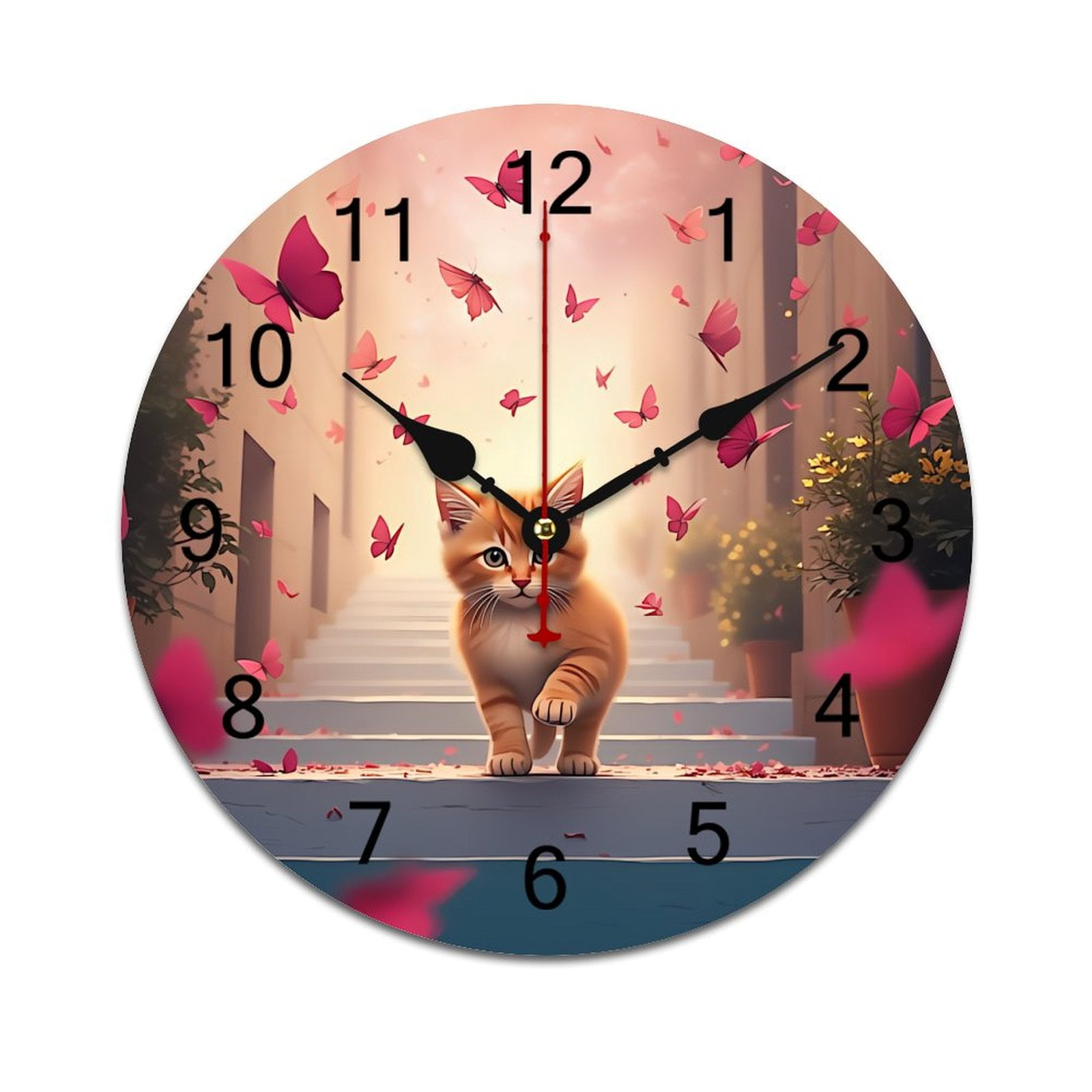 Cute Cat And Butterfly Word Saying Big Wall Clock Home Decor Art Watch ...