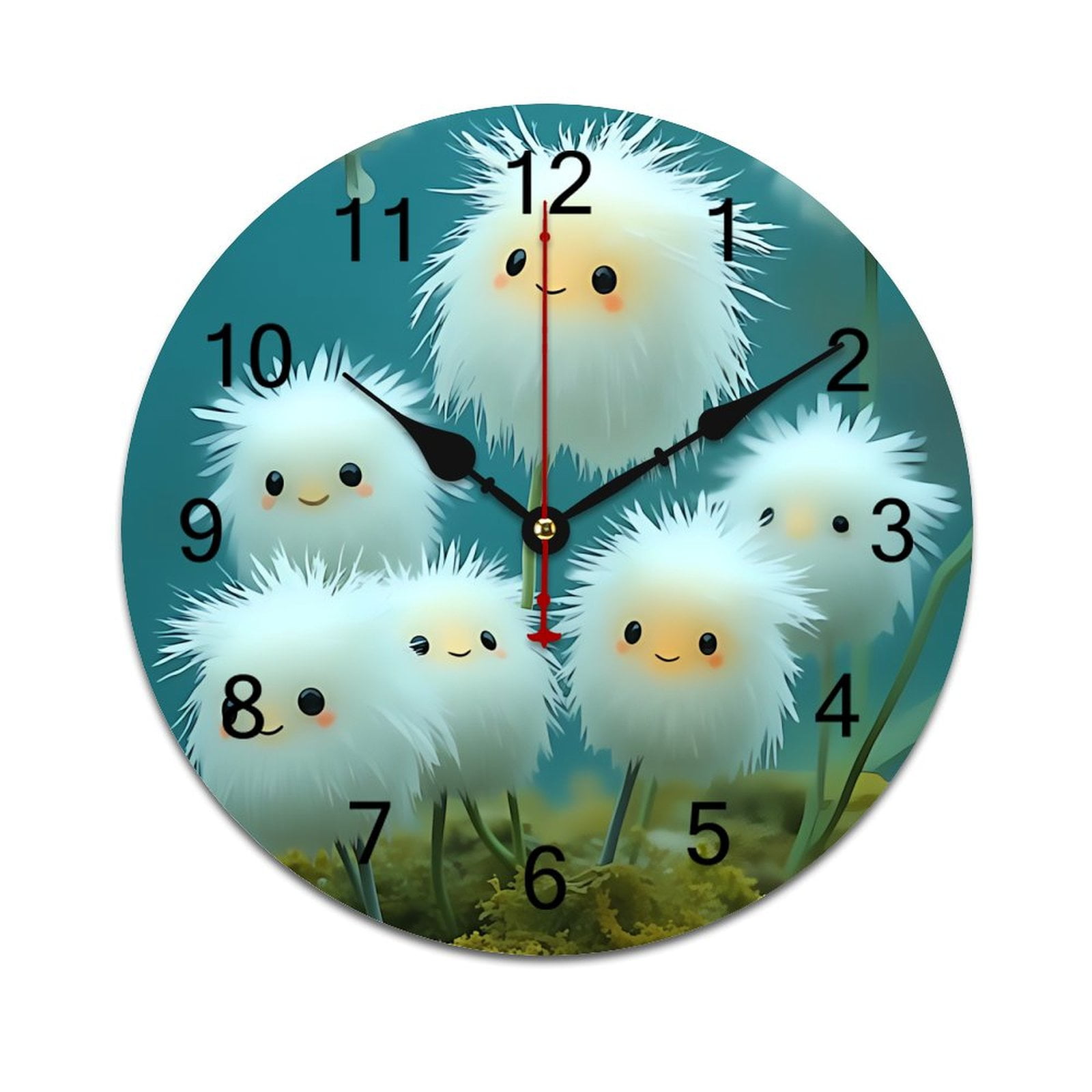Cute Cat And Rabbit Printed Silent Wall Clock Round Kitchen Clock Chic ...