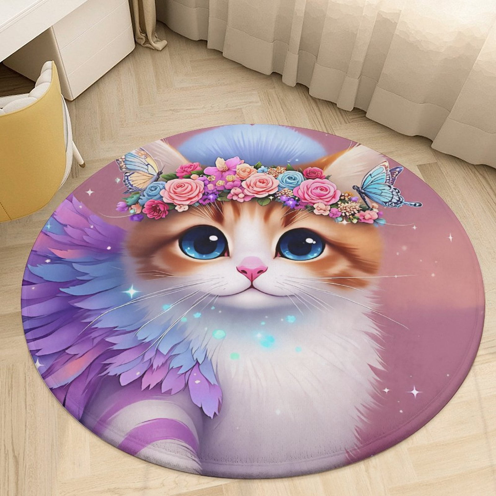 Cute Cat And Rabbit Round Area Rugs for Bedroom Living Room, 4FT Soft ...