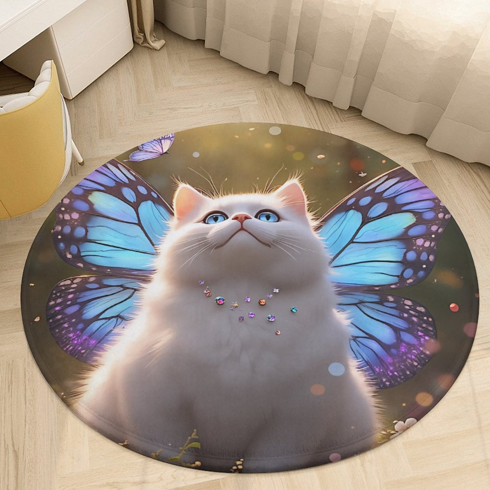 Cute Cat And Rabbit Round Area Rugs for Bedroom Living Room, 4FT Soft ...