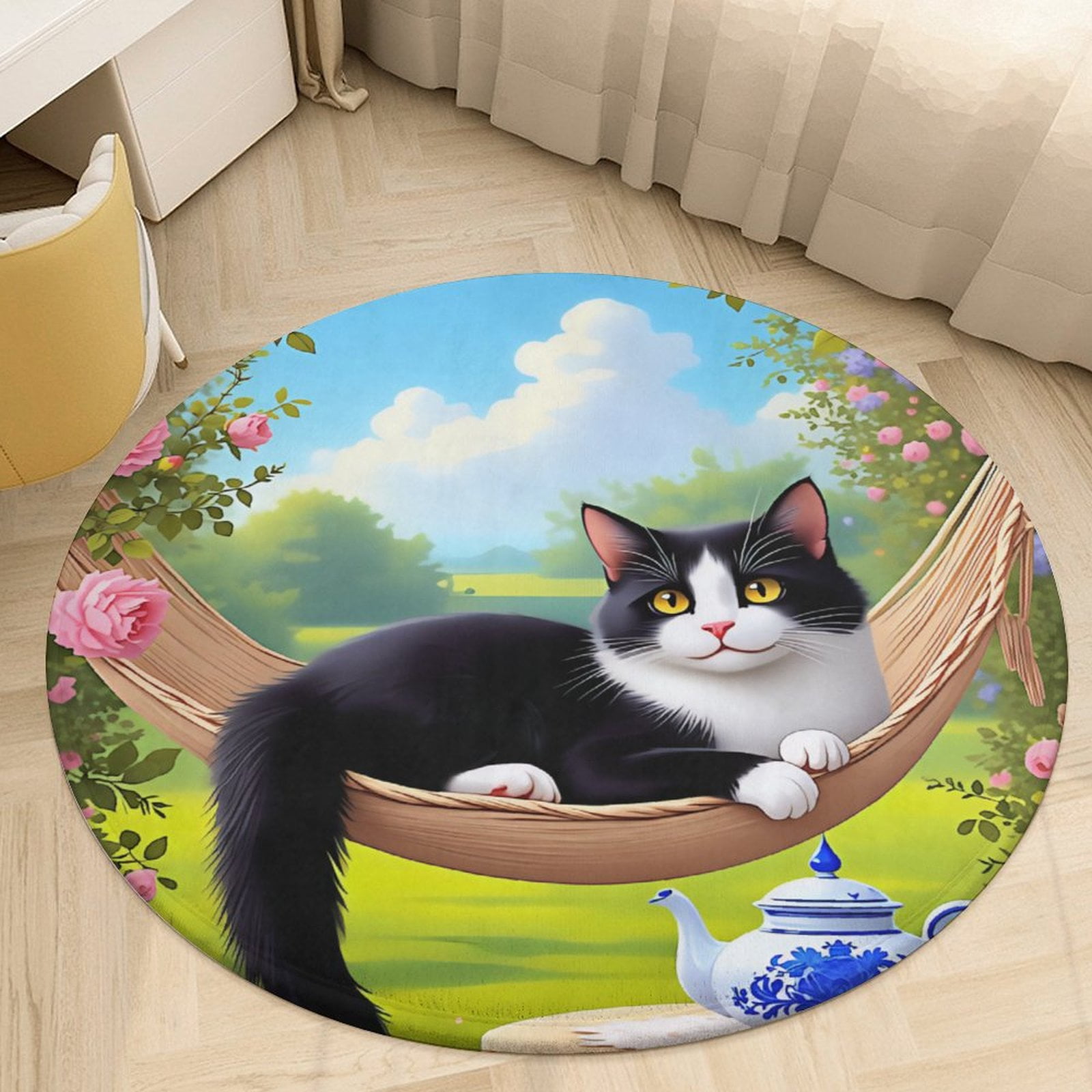 Cute Cat And Rabbit Round Area Rugs for Bedroom Living Room, 6FT Soft ...