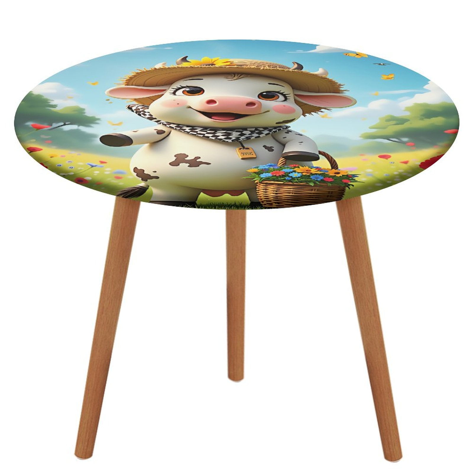 Cute Cat And Rabbit Tablecloth Round Elastic Fitted Waterproof Table ...