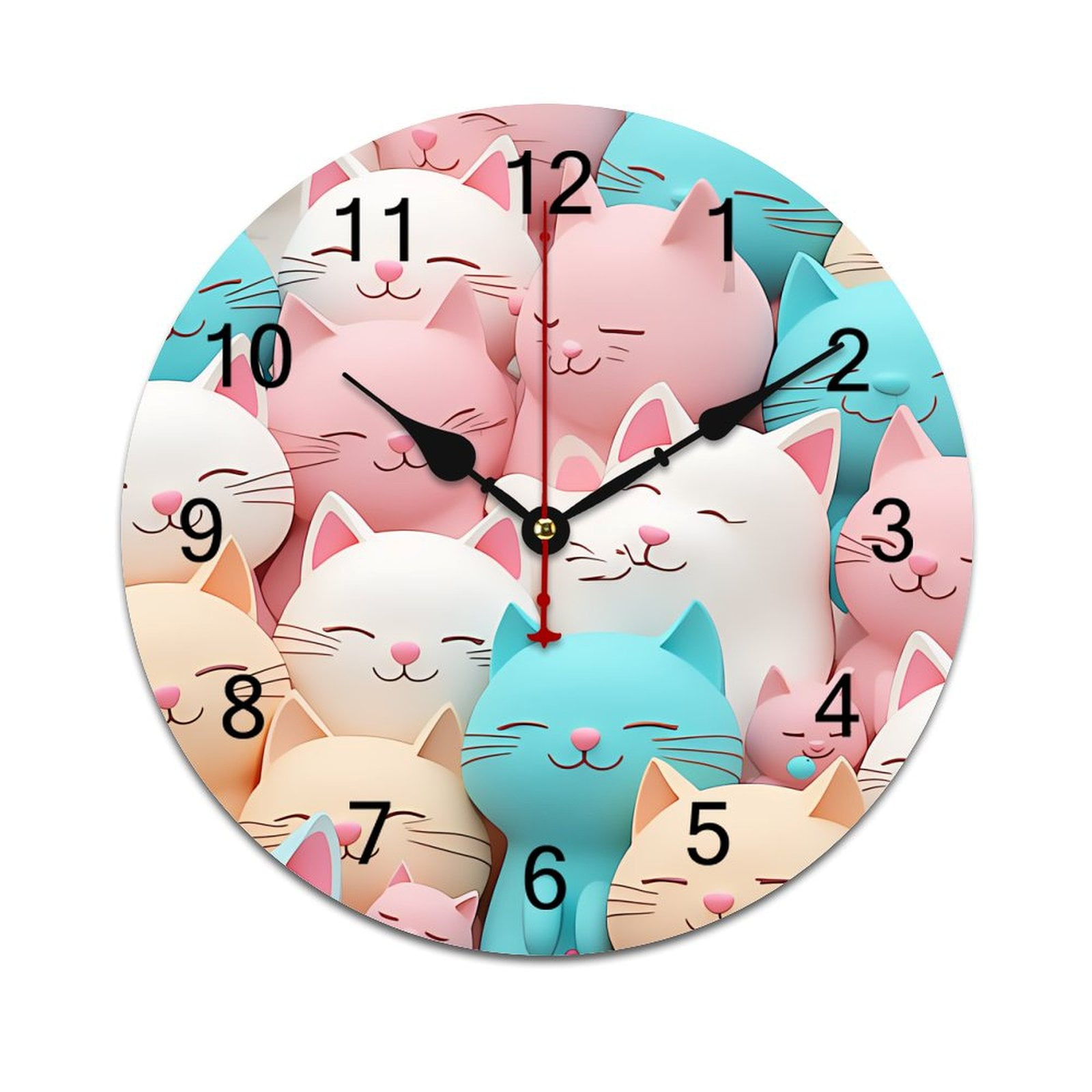 Cute Cat And Rabbit Word Saying Big Wall Clock Home Decor Art Watch ...
