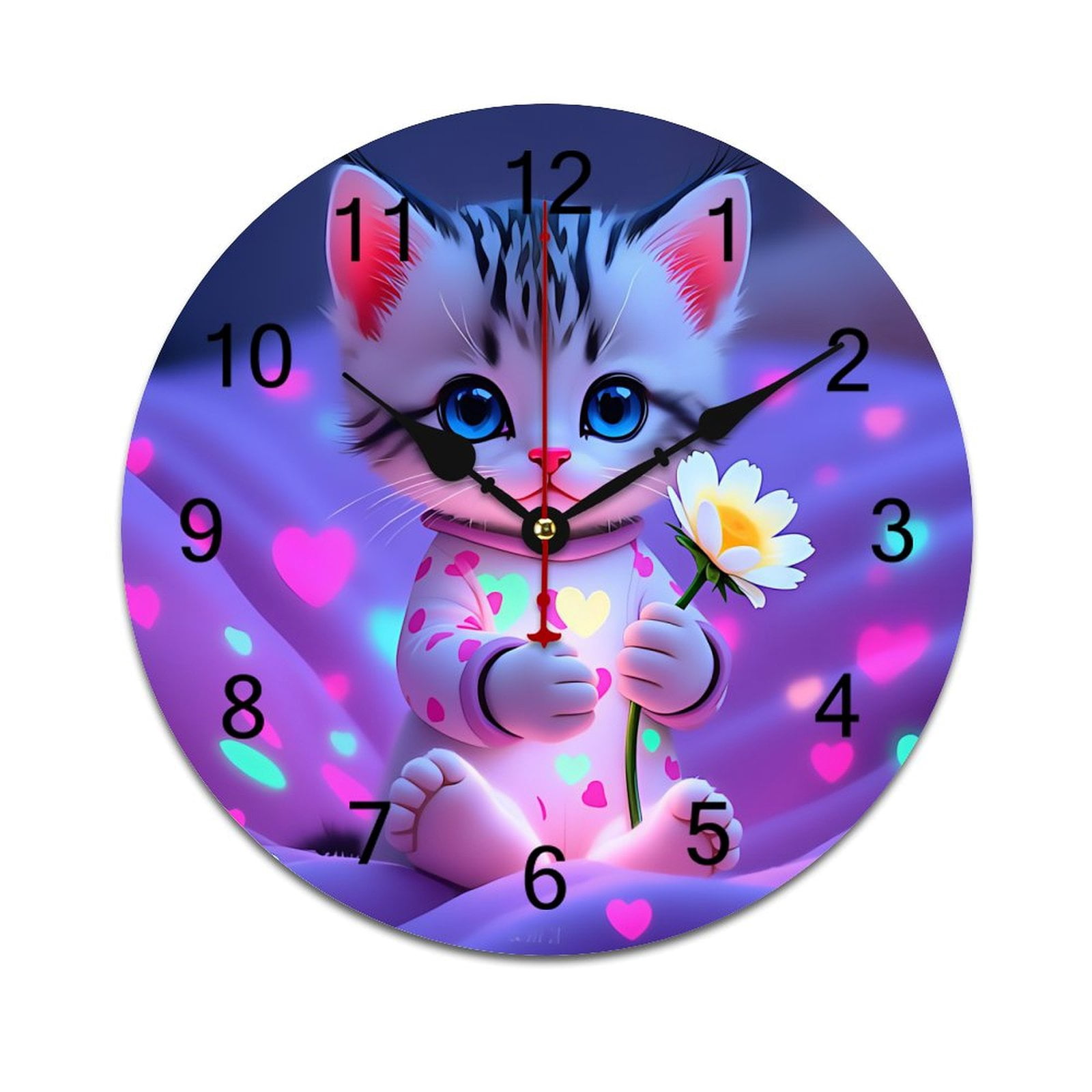 Cute Cat And Rabbit Word Saying Big Wall Clock Home Decor Art Watch ...
